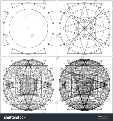 Geometric Intersection Sphere Six Pyramids Vector Stock Vector Royalty Free 288429689