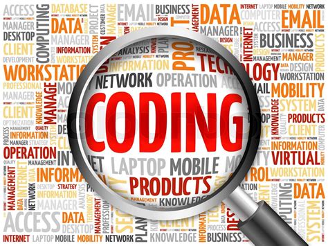Coding Word Cloud With Magnifying Glass Stock Image Colourbox
