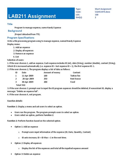 lab211 assignment title background program specifications pdf subroutine information