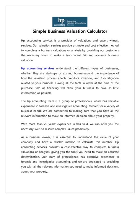 Ppt Simple Business Valuation Calculator Powerpoint Presentation