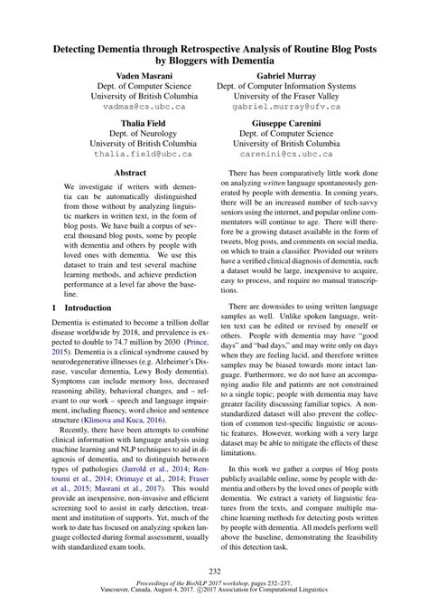 Pdf Detecting Dementia Through Retrospective Analysis Of Routine Blog Posts By Bloggers With