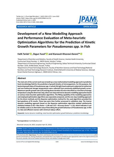 Pdf Development Of A New Modelling Approach And Performance Evaluation Of Meta Heuristic