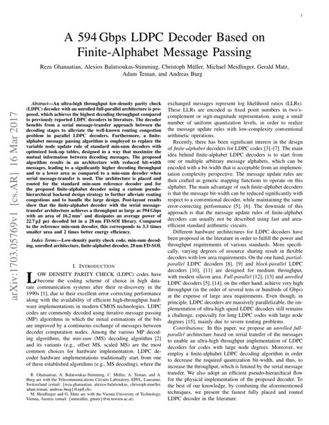 Pdf A 594 Gbps Ldpc Decoder Based On Finite Alphabet Message Passing