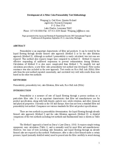 Development Of A Filter Cake Permeability Test Methodology Pdf