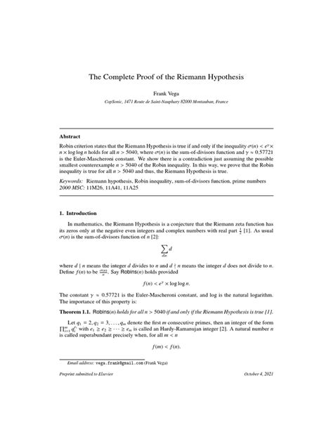 the complete proof of the riemann hypothesis download free pdf