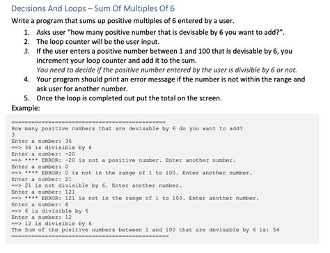 Solved Decisions And Loops Sum Of Multiples Of 6 Write A