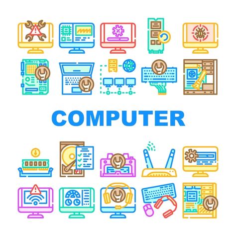Premium Vector Computer Repair Technician Pc Icons Set Vector