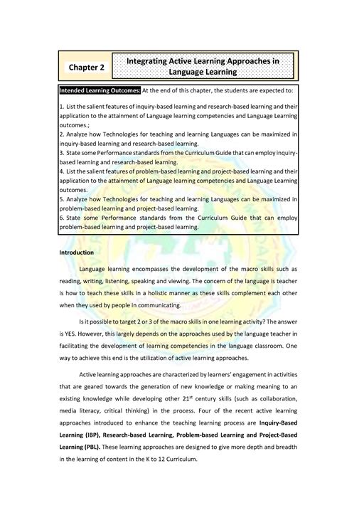 Fil Ed 321 Chapter 2 Integrating Learning Approaches In Language Learning Panunuring