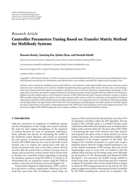 Pdf Controller Parameters Tuning Based On Transfer Matrix Method For Multibody Systems
