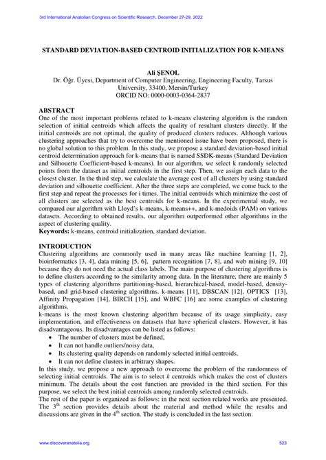 Pdf Standard Deviation Based Centroid Initialization For K Means