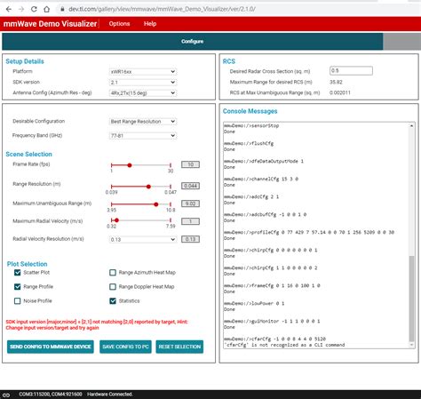 AWR1642BOOST Mmwave Demo Visualizer CfarCfg Is Not Recognized As A