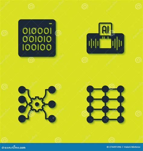 set binary code neural network and artificial intelligence ai icon vector stock illustration