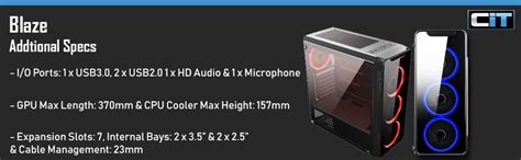 Cit Blaze Pc Gaming Case Mid Tower Atx 6 Halo Single Ring Blue Led