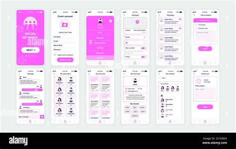 Set Of Ui Ux Gui Screens Social Network App Flat Design Template For