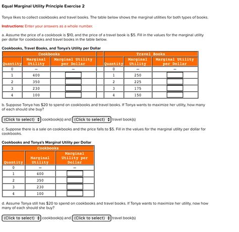 Equal Marginal Utility Principle Exercise 2 Tonya Likes To Collect