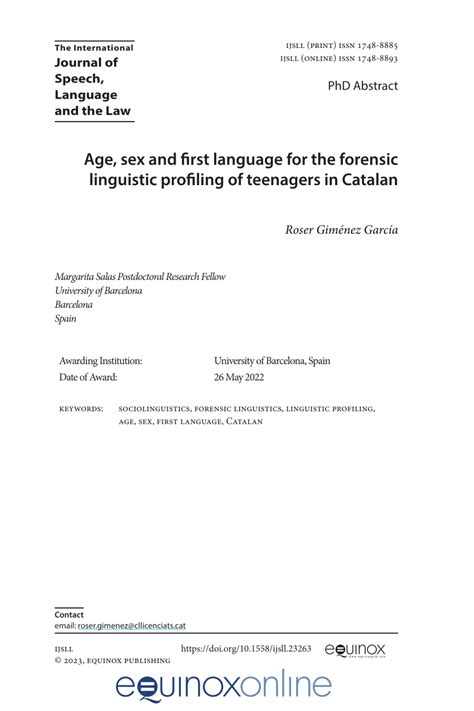 Pdf Age Sex And First Language For The Forensic Linguistic Profiling