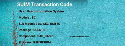 Suim Sap Tcode For User Information System