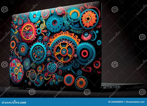 Laptop With Gears Work For Programmer Generative Ai Stock Illustration