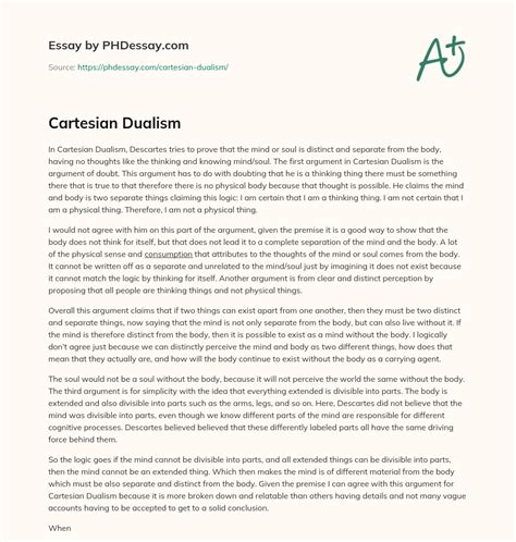 Cartesian Dualism Essay Example 600 Words