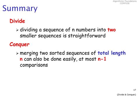 Comp108 Algorithmic Foundations Divide And Conquer Ppt Download