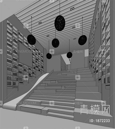 【图书馆 书吧阅读阶梯3d模型】 现代vr有灯光有贴图max2016图书馆 书吧阅读阶梯3d模型下载 Id1872233 免费3dmax模型库 青模3d模型网