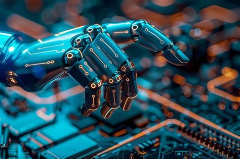 Robot Hand Touching Computer Motherboard Premium Ai Generated Image