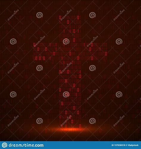Abstract Sign Cross Of Binary Code With Neon Light Stock Vector
