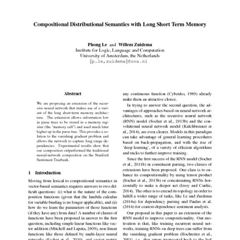 Compositional Distributional Semantics With Long Short Term Memory Acl Anthology