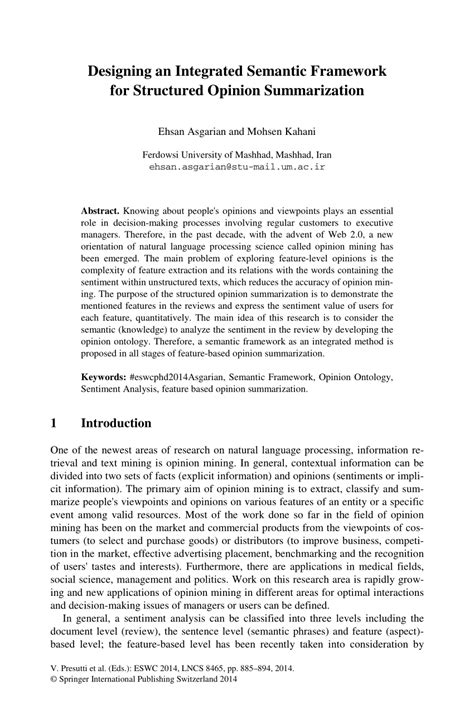 Pdf Designing An Integrated Semantic Framework For Structured Opinion