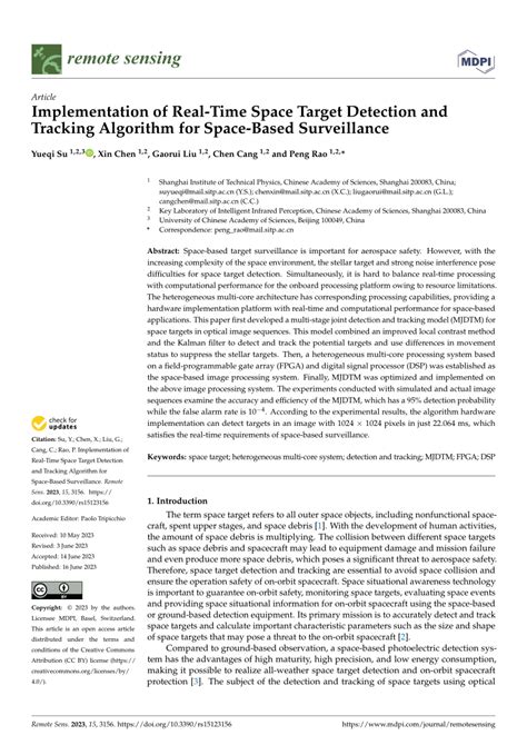 Pdf Implementation Of Real Time Space Target Detection And Tracking Algorithm For Space Based