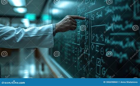 Scientist Explaining Complex Mathematical Formulas On Blackboard Stock