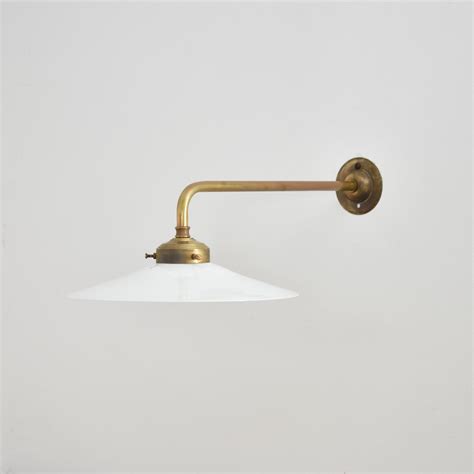 Antique French Coolie Milk Glass Brass Wall Kitchen Task Lamp Light For