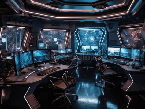 Futuristic Office Space With Holographic Displays Stock Illustration Illustration Of