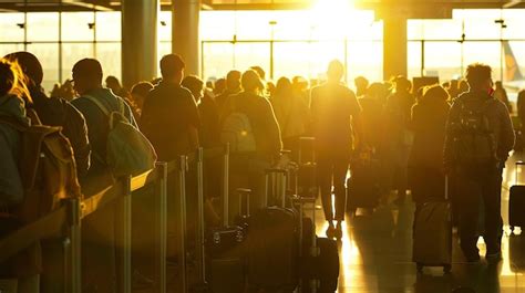 Premium Photo Passengers Queue With Baggage At Airport