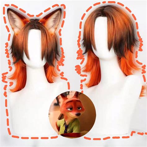 Unisex Black Brown Gradient Orange Wolf Head Wig Synthetic Layered