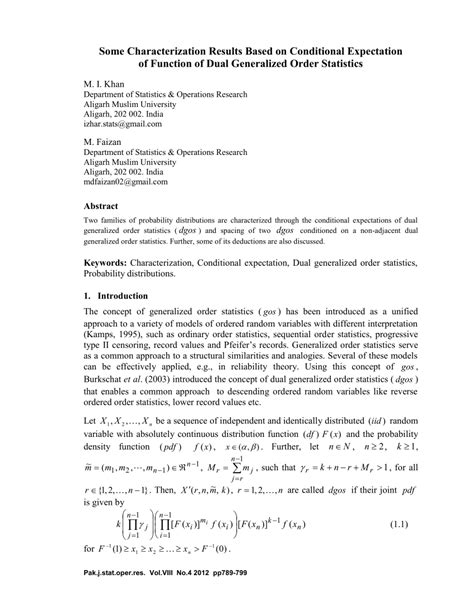 Pdf Some Characterization Results Based On Conditional Expectation Of Function Of Dual