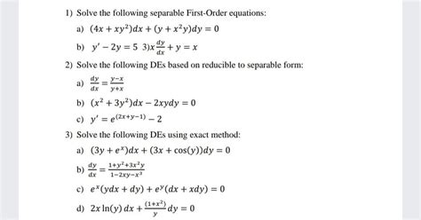 Solved 1 Solve The Following Separable First Order
