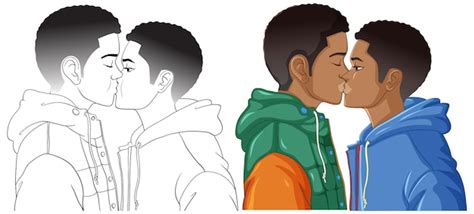 Besos De Dibujos Animados De Pareja Gay Vector Gratis