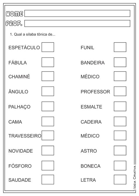Atividades Sílaba Tônica 3 Ano Retoedu
