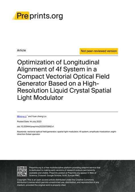 Pdf Optimization Of Longitudinal Alignment Of 4f System In A Compact Vectorial Optical Field