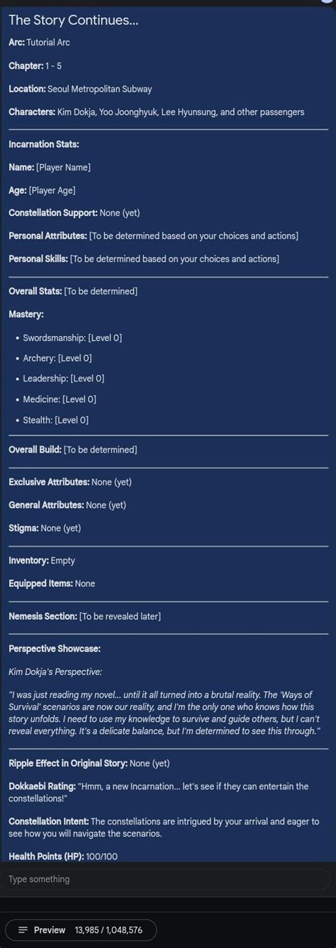 [omniscient reader s viewpoint] [rpg] text based rpg prompt for gemini