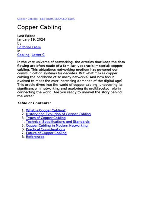 Copper Cabling Overview Key Insights And Evolution Studocu