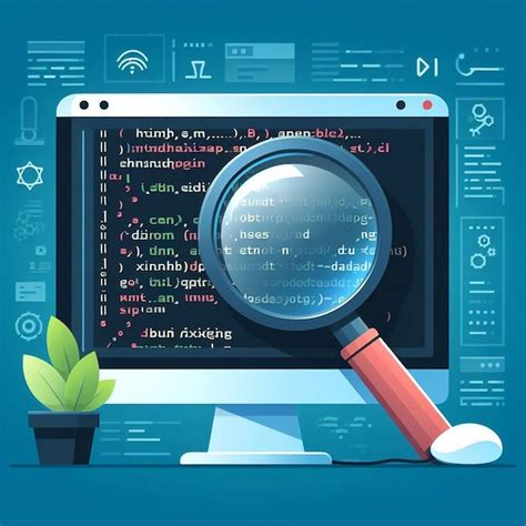 computer code interface symbol magnifier binary code laptop images