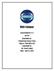 FA20 BCS 102 DCCN A2 Pdf ASSIGNMENT 2 DCCN Submitted By Muhammad