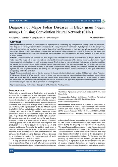 Pdf Diagnosis Of Major Foliar Diseases In Black Gram Vigna Mungo L