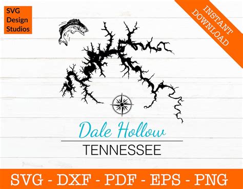 Dale Hollow Lake Map Svg Cut File Png Dxf Cricut Summer Vector Clipart Etsy