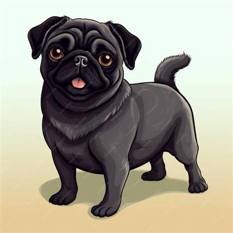 Un Perro Pug Negro De Dibujos Animados De Pie Frente A Un Fondo Blanco