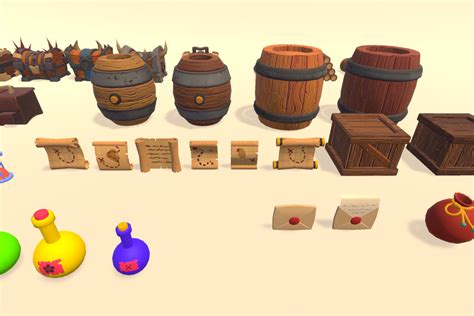 Stylized 3d Fantasy Low Poly Loot Equipment Inventory Prop Set Pack
