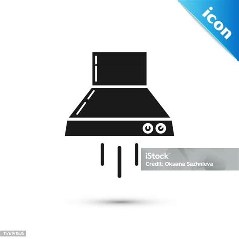 흰색 배경에 격리 된 검은 부엌 추출기 팬 아이콘입니다 밥솥 후드 주방 배기 가전 벡터 일러스트레이션 가정 생활에 대한 스톡