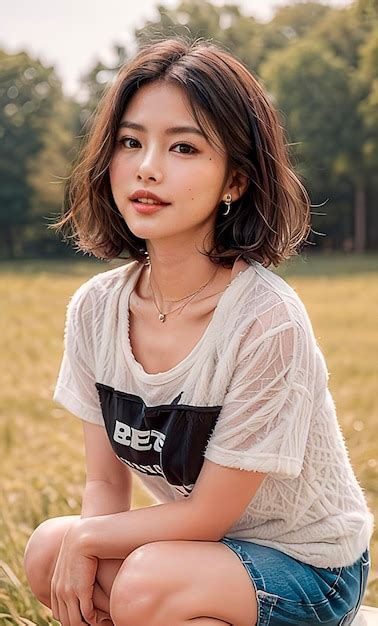 Premium Ai Image Asian Girl With Short Hair Beautiful Location